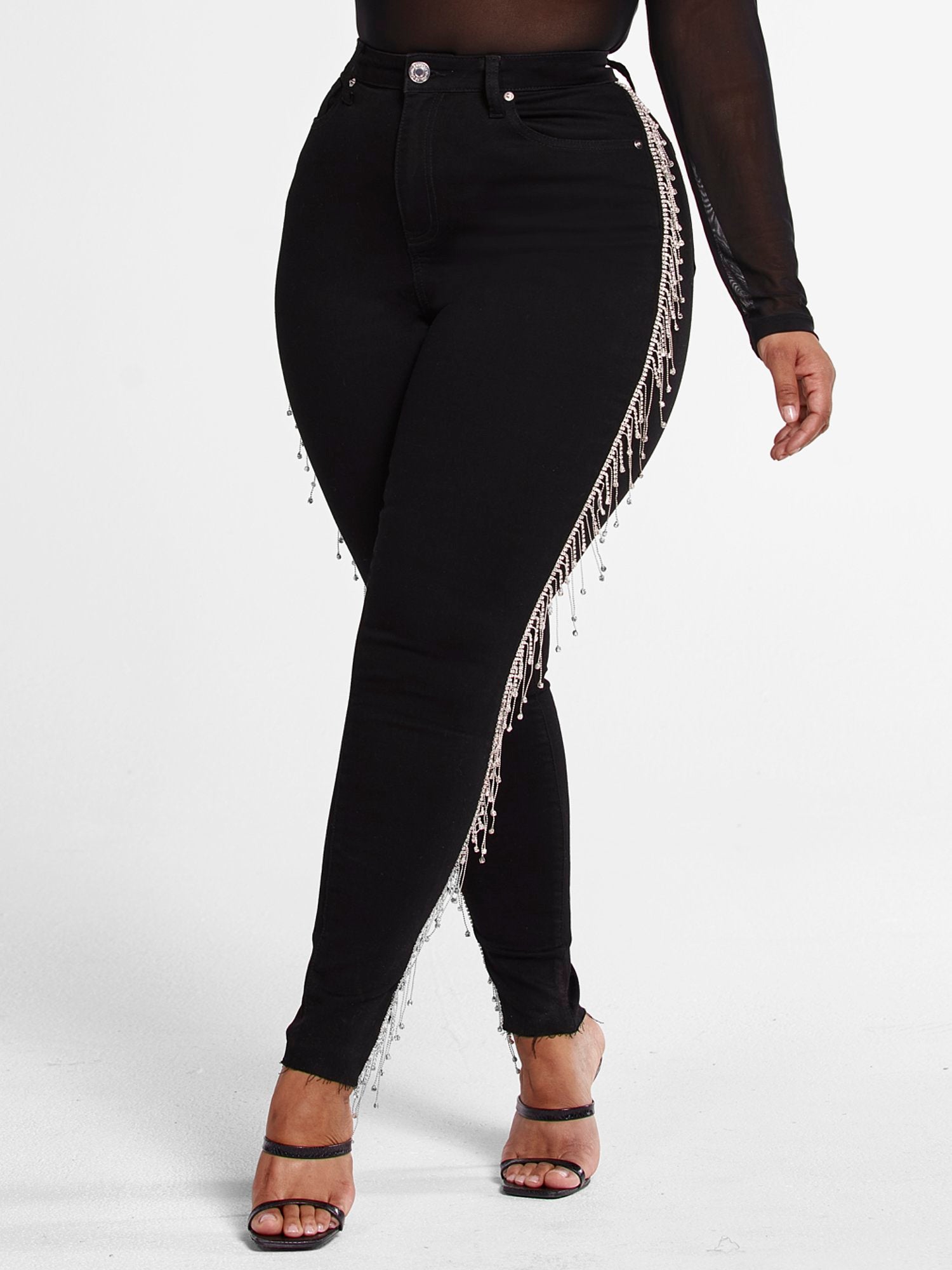 High Rise Rhinestone Fringe Jeans – Fashion to Figure